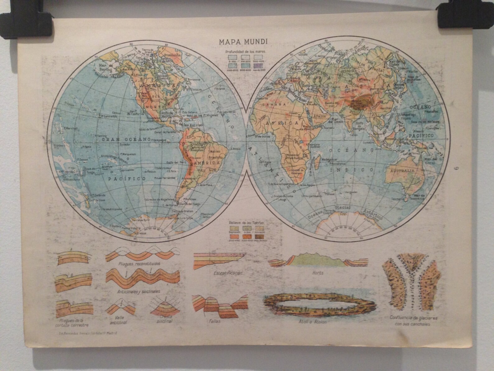 Antique Spanish World Map 1939 Spanish Double Hemisphere | Etsy