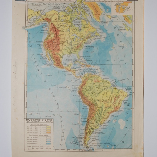 Mapa antiguo de las américas - Etsy México