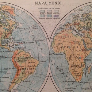 Antique Spanish World Map - 1939 - Spanish Double Hemisphere World Map ...