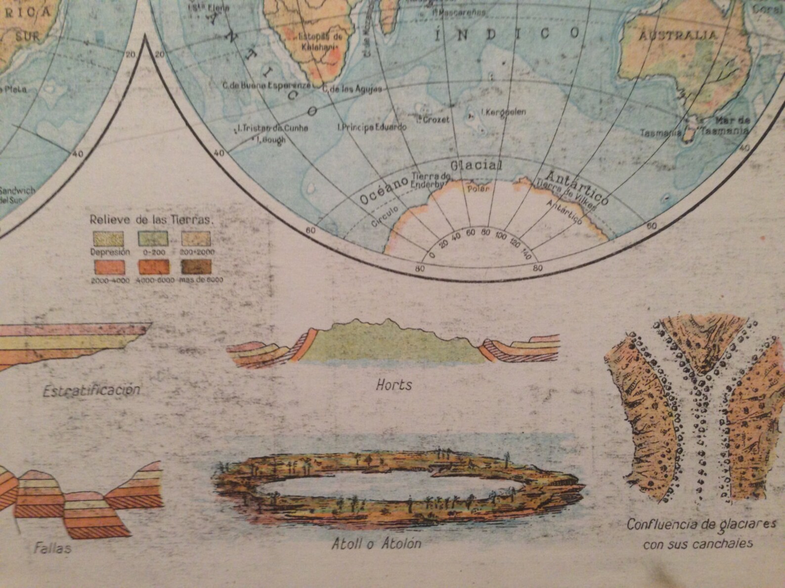 Antique Spanish World Map 1939 Spanish Double Hemisphere | Etsy