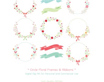 Circle Floral Frames Digital Clip Art High Quality 300dpi | Etsy