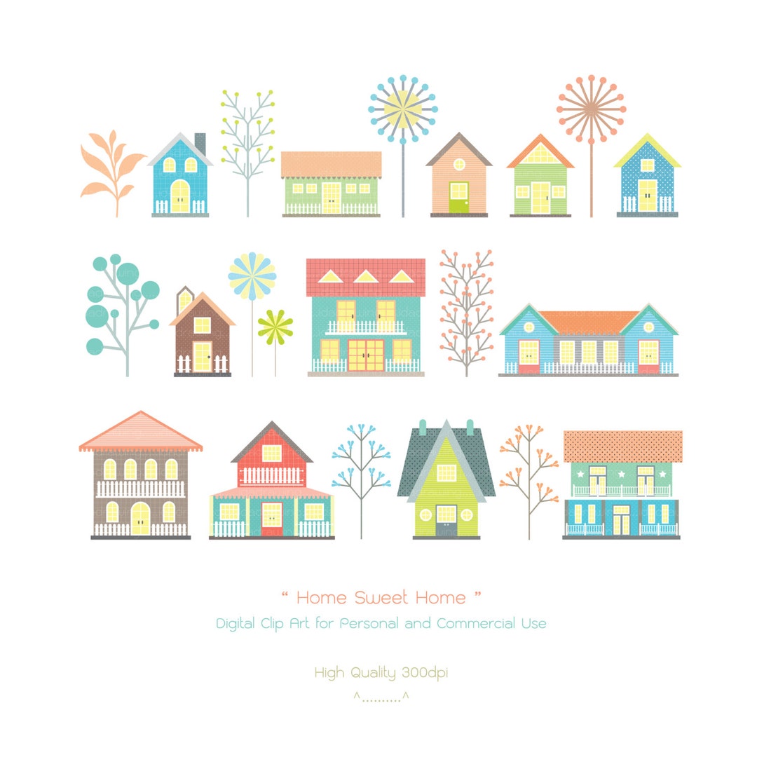 Home Sweet Home Digital Clip Art - Houses Clip Art - Housewarming ...