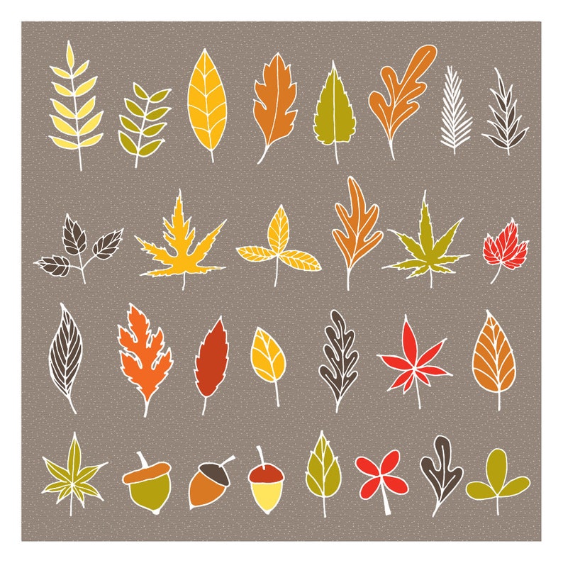 35 Hand Drawn Autumn Leaves Digital Clip Art-autumn Wreaths-acorns-leaf ...