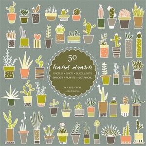 50 Hand Drawn Cactus Digital Clip Art - Succulents - Cacti Clip Art ...