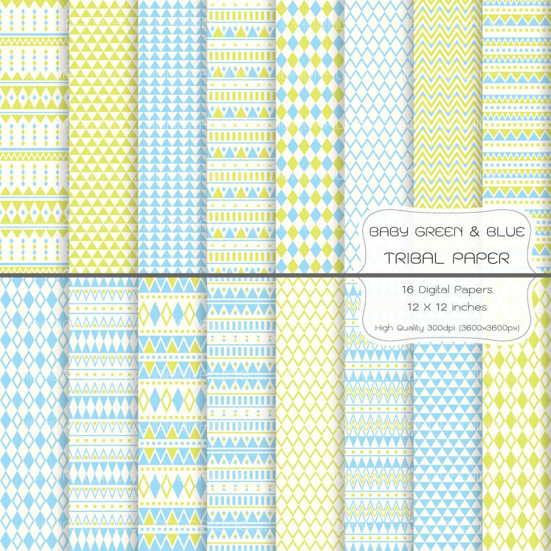Tribal Digital Paper - Baby Green & Blue Tribal Digital Paper - Tribal ...