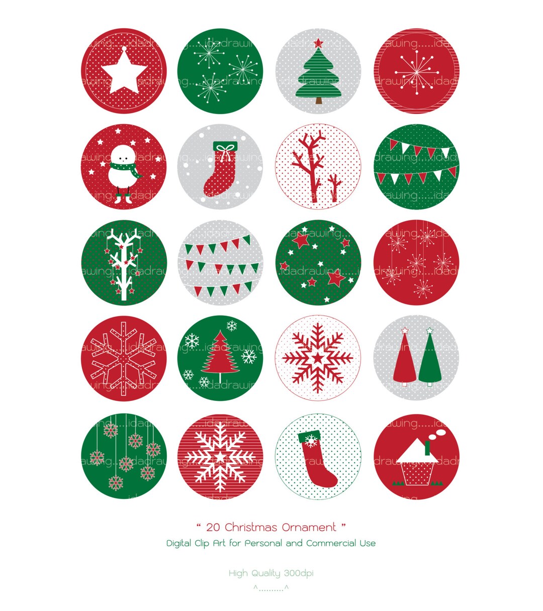 20 Christmas Ornament - Digital Clip Art - High Quality 300dpi ...