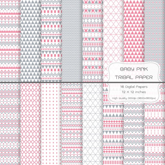 Tribal Digital Paper Baby Pink Tribal Digital Paper | Etsy