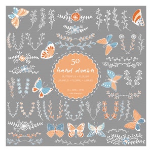 50 Floral Hand Drawn Digital Clip Art Wedding Clip Art Floral Wedding ...