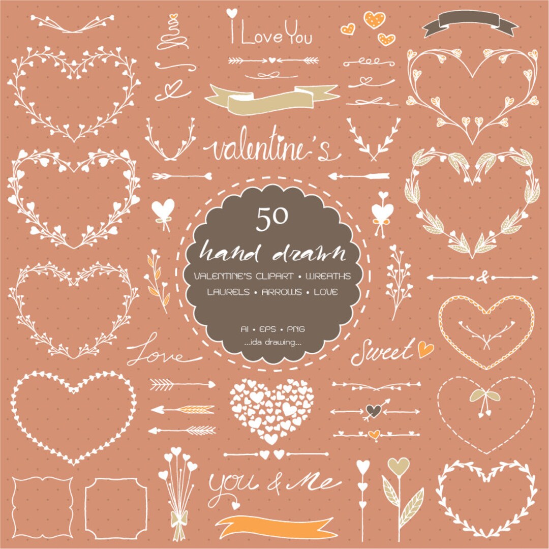 50 Hand Drawn Valentine’s Day Digital Clipart - Valentine’s Clipart ...