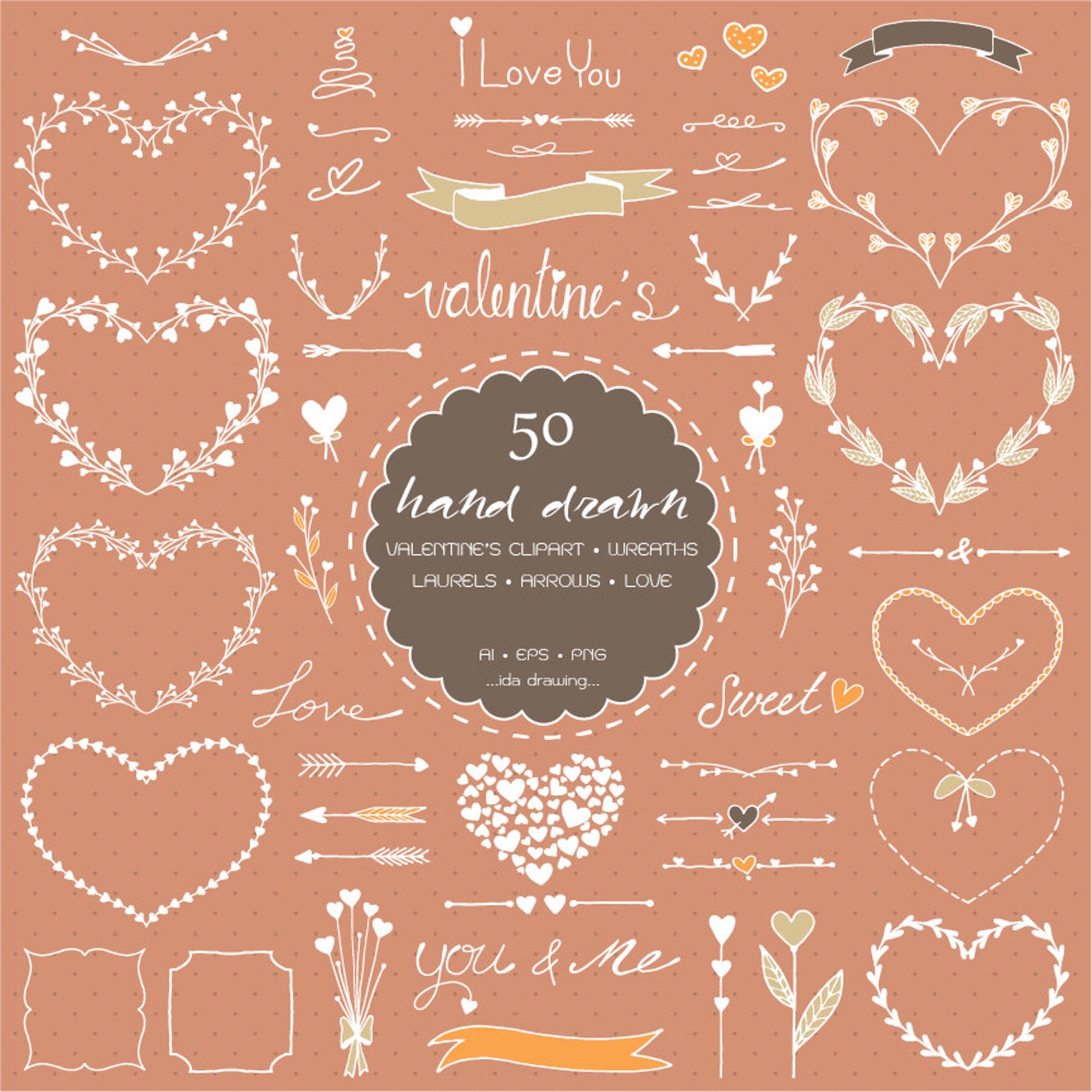 50 Hand Drawn Valentine’s Day Digital Clipart - Valentine’s Clipart ...