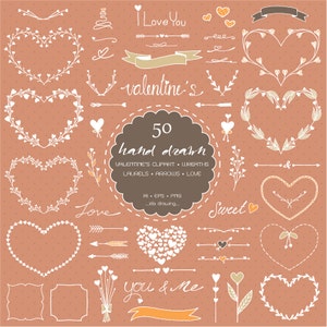 50 Hand Drawn Valentine’s Day Digital Clipart - Valentine’s Clipart ...