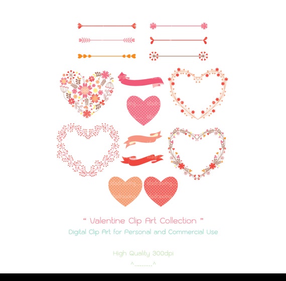 Valentine Clipart Heart Floral Wreath Floral Frames Digital | Etsy