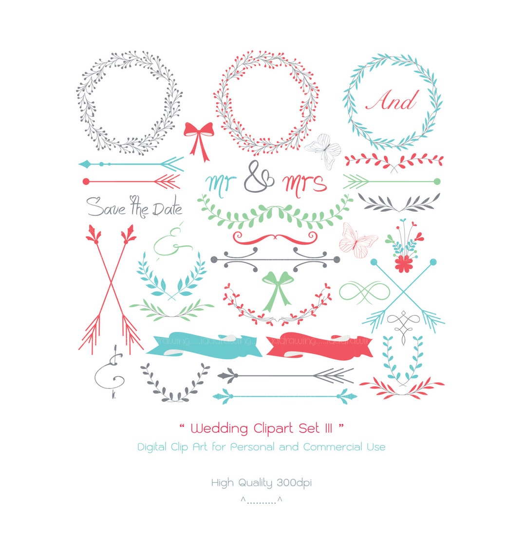 35 Wedding Digital Clipart Set III - Wreaths- Laurels- Arrows- Wedding ...