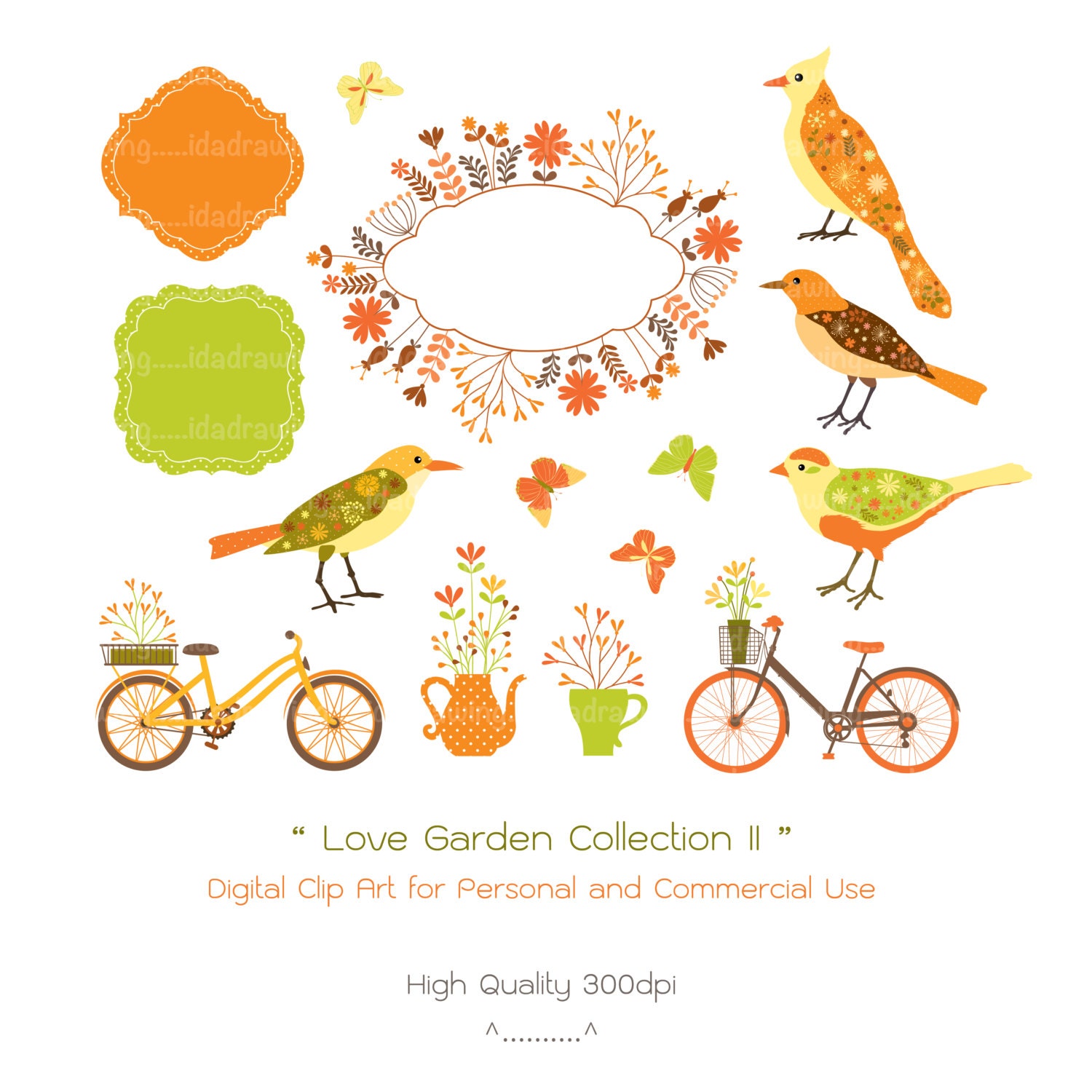 Love Garden Digital Clipart Collection Iii-bird Clipart-floral - Etsy