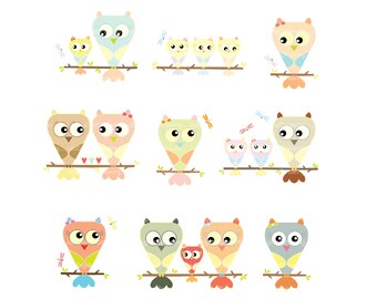 Owl Clipart, Owls Digital Clip art/Polka dot/Star/Chevron stripes ...