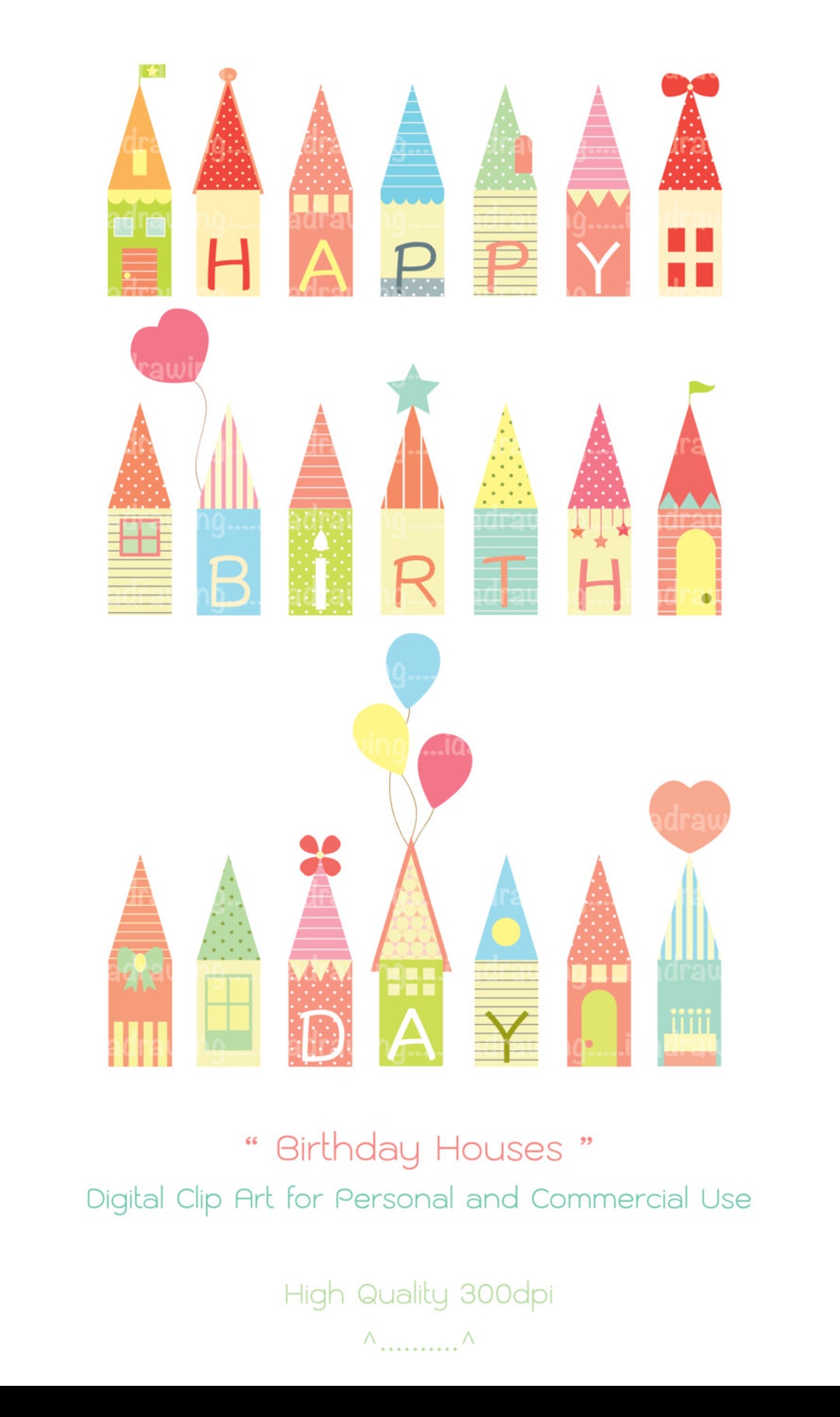 Birthday Houses, Birthday Clipart, Birthday Decoration, Party Decor ...