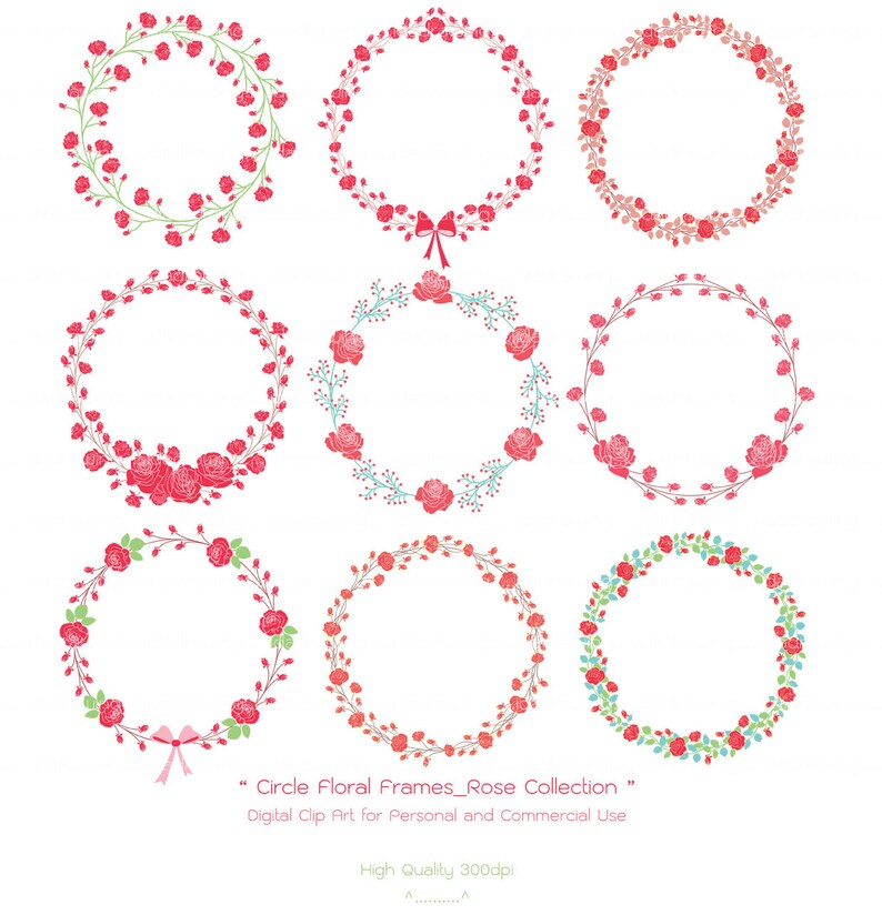 Circle Floral Frames - Roses Collection - Floral Wreath-wedding Clipart ...