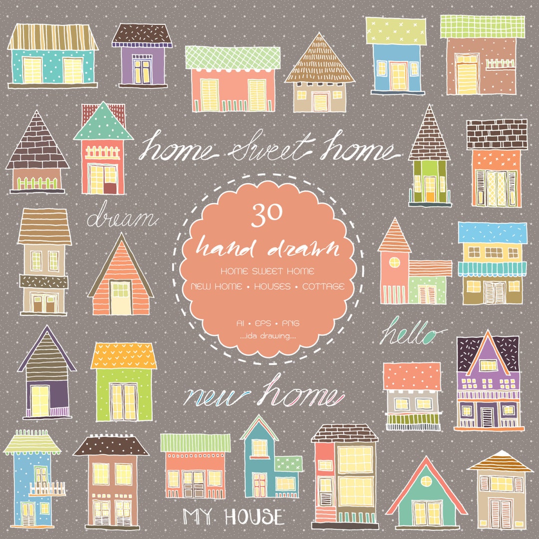 30 Home Sweet Home Digital Clip Art - Houses Clip Art - Cottage - New ...