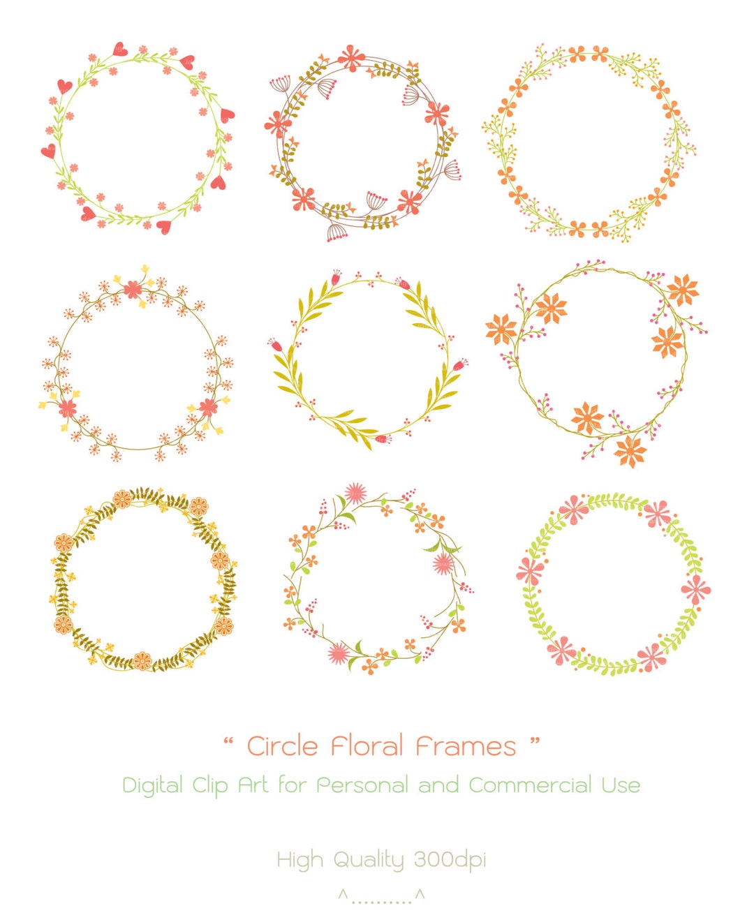 Circle Floral Frames - Digital Clip Art - High Quality 300dpi ...