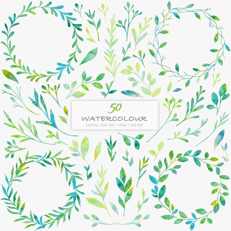 50 Watercolour Florals Digital Clip Art C06-leaf Wreath-watercolour ...
