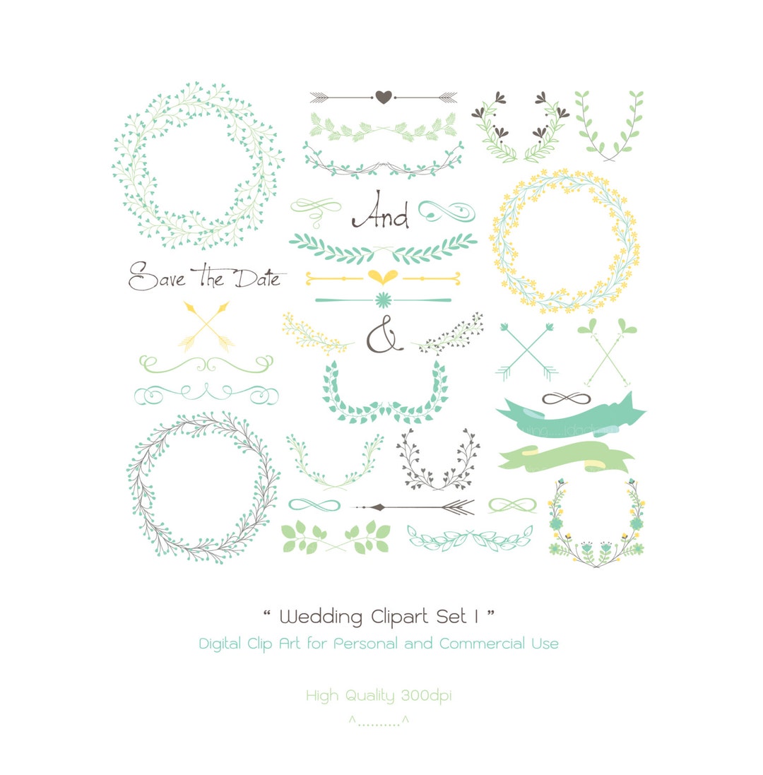 35 Wedding Digital Clipart Set I - Wreaths - Laurels - Arrows - Wedding ...