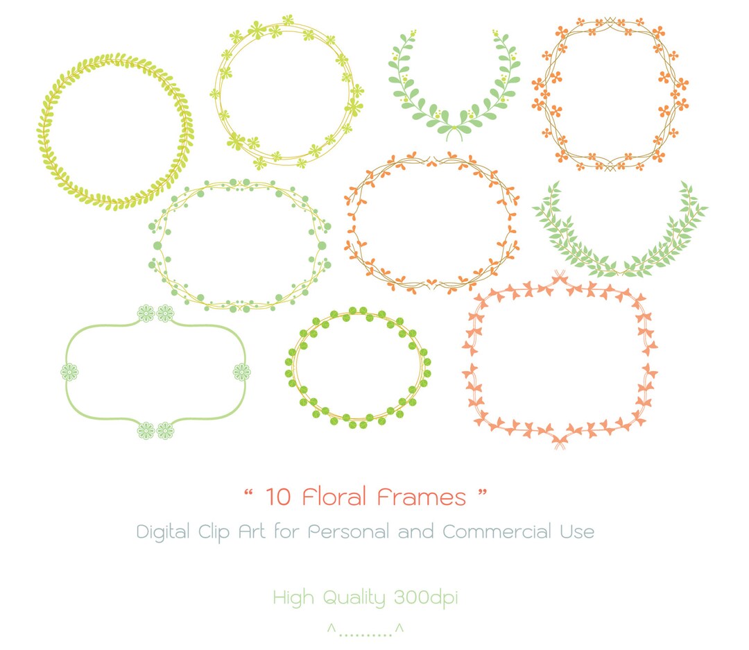 10 Floral Frames - Digital Clip Art - High Quality 300dpi - Personal ...