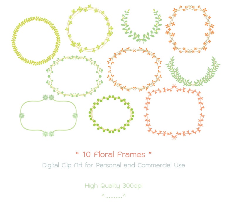 10 Floral Frames - Digital Clip Art - High Quality 300dpi - Personal ...
