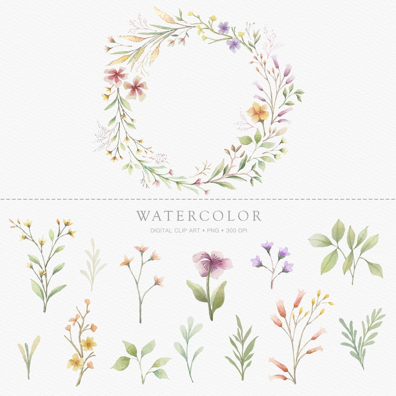 Watercolour Florals Clipart - Botanical Flowers - Wedding Wreaths ...