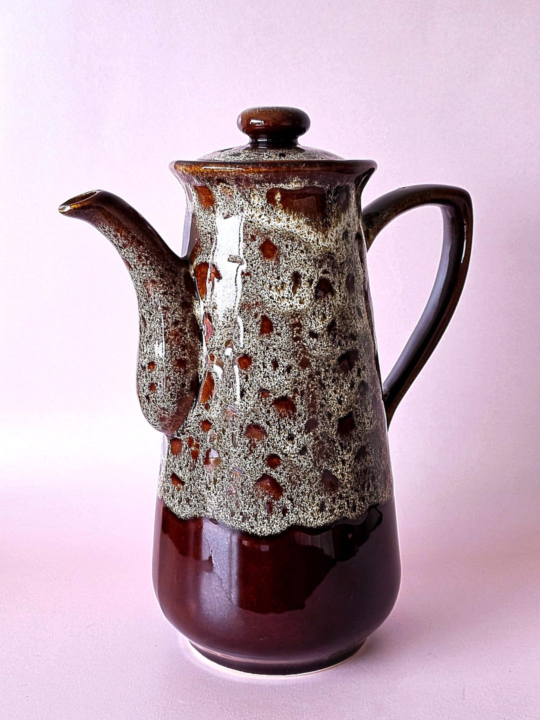 Vintage Fosters Pottery Coffee Pot | Brown Honeycomb Glaze | Retro Mid ...