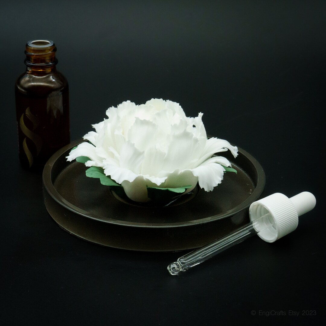 Engicrafts Peony Flower Ceramic Fragrance Diffuser White Hand Pinched ...