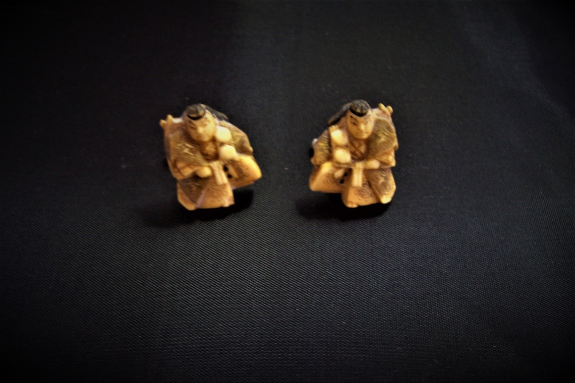 Vintage Japanese Cufflinks Carved Bone and Silver Toshikane - Etsy