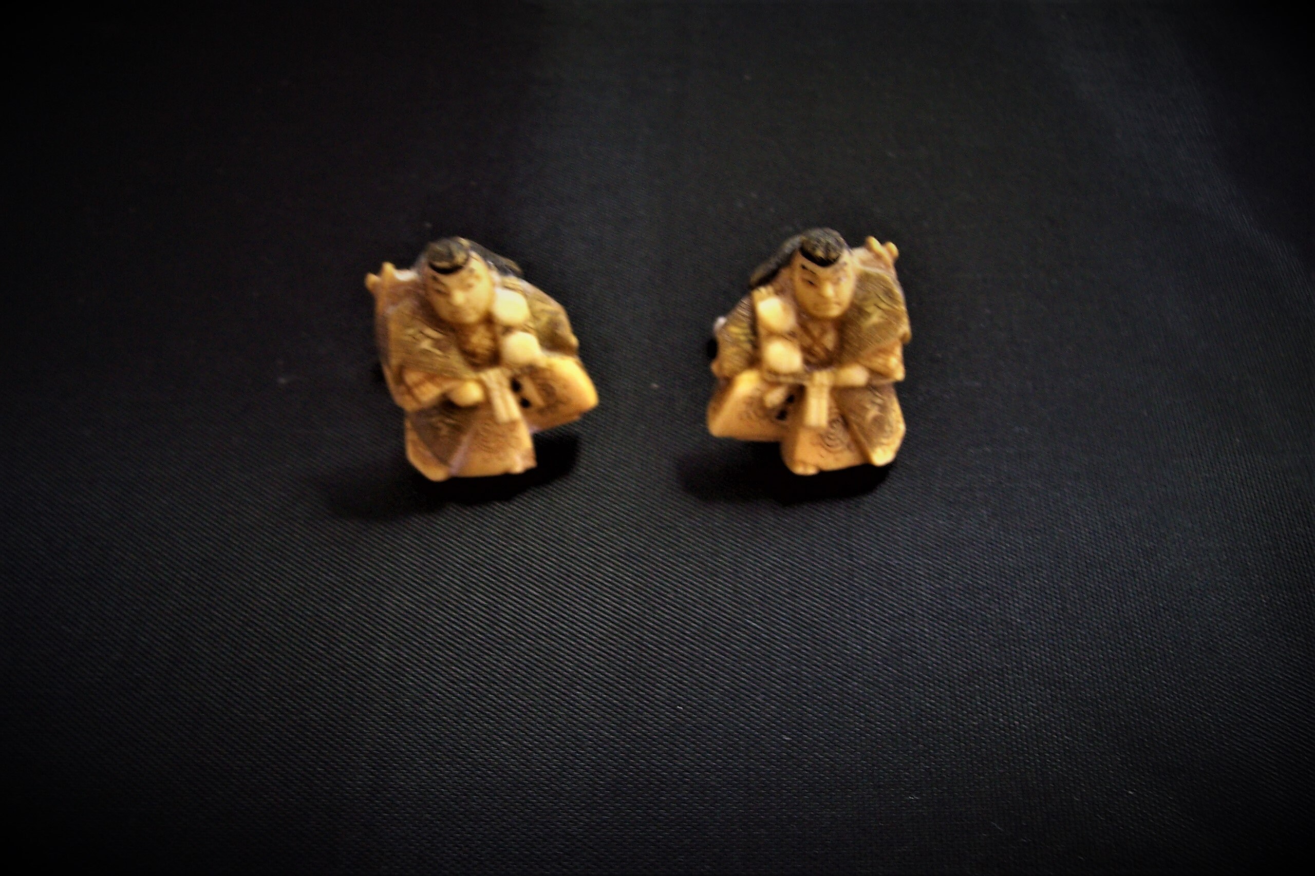 Vintage Japanese Cufflinks Carved Bone and Silver Toshikane Kabuki ...