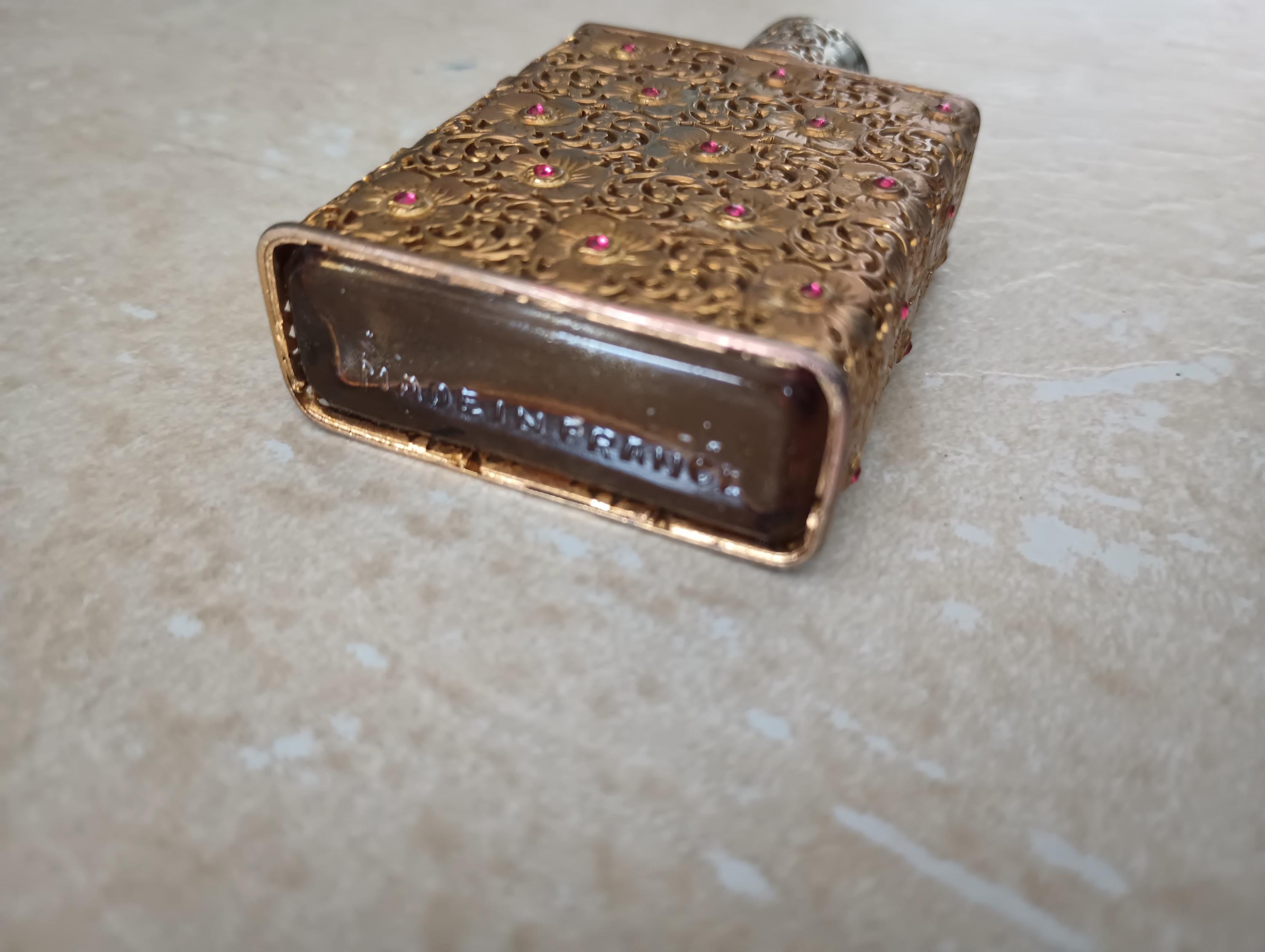 Vintage Schiaparelli French Perfume Bottle Filigree Brass Floral Casing ...