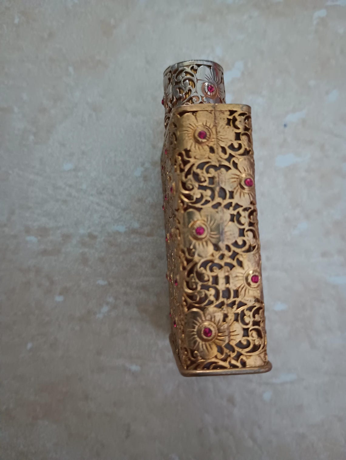 Vintage Schiaparelli French Perfume Bottle Filigree Brass Floral Casing ...