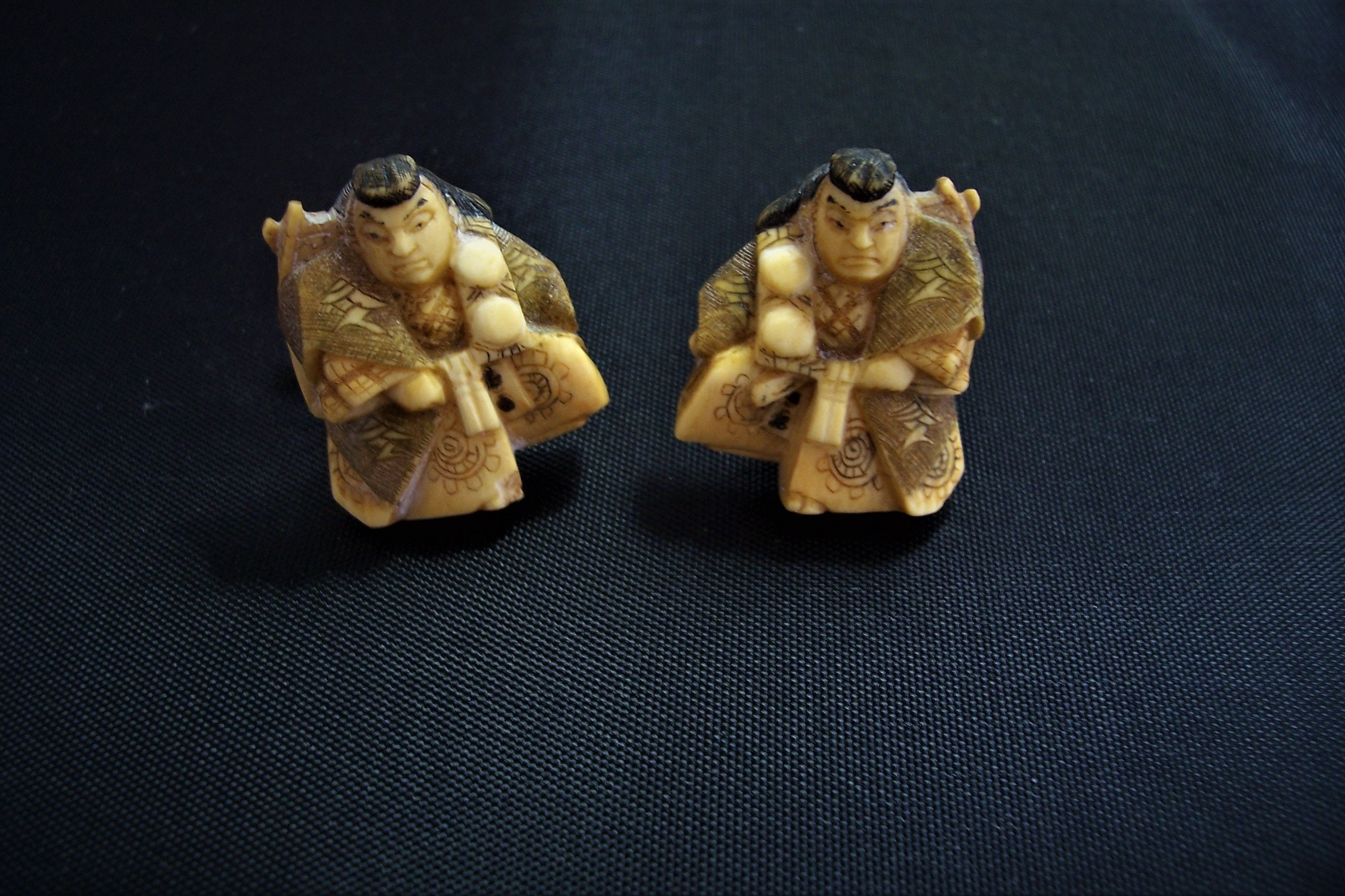 Vintage Japanese Cufflinks Carved Bone and Silver Toshikane Kabuki ...