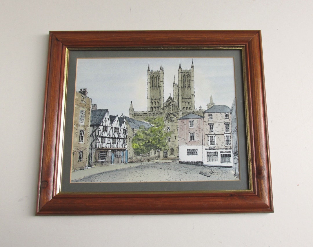 Vintage Lincoln Watercolour Painting on a Print - Old Town and ...