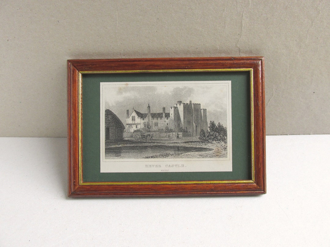 Antique Hever Castle Kent Engraving Print, Miniature Artwork in Wooden ...