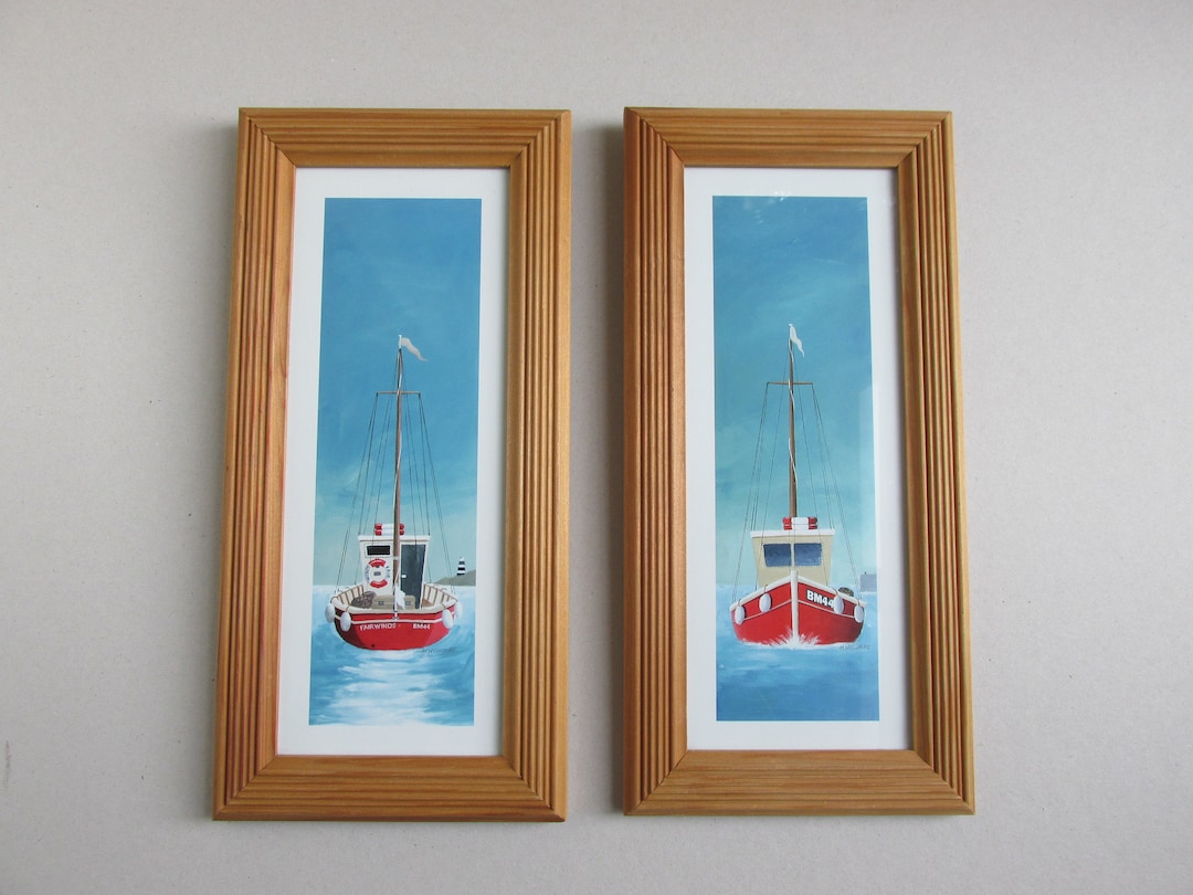 Set of 2 Vintage Framed Fishing Boat Art Prints by M Wiscombe ...