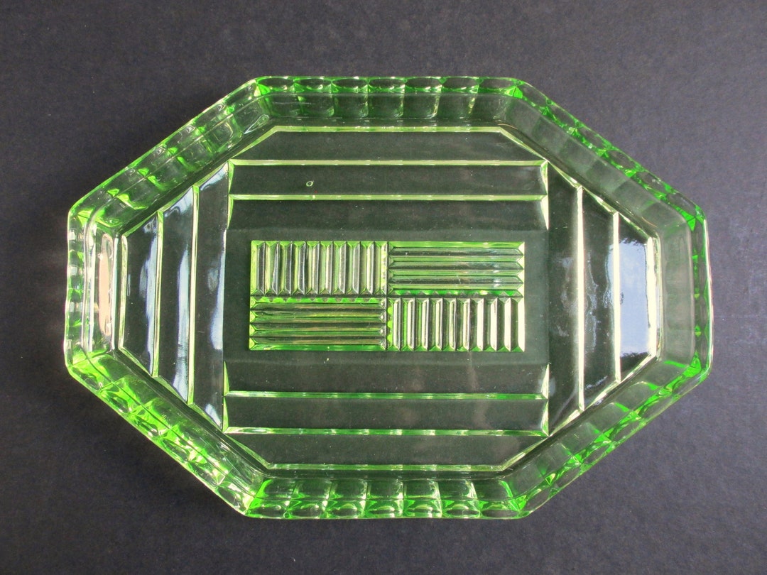 Vintage Uranium Glass Dressing Table Tray, Pale Green, Pressed ...
