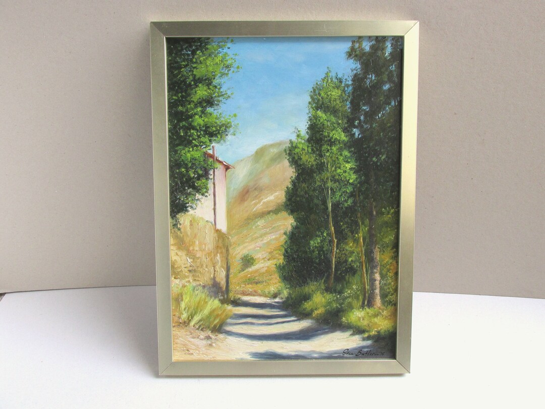 Vintage Oil Painting of a Country Lane by Stan Butler 1975, Framed Size ...