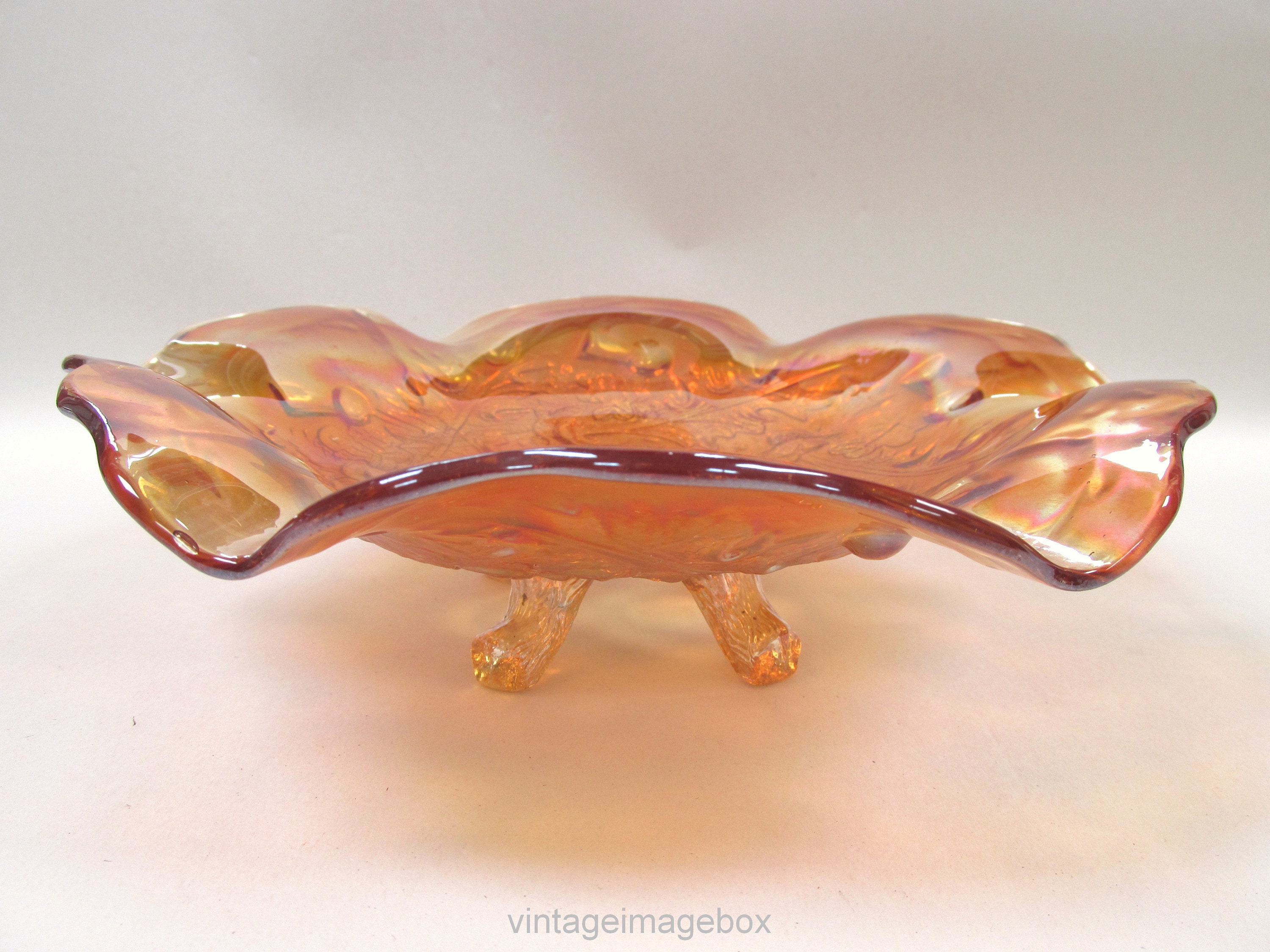 Pressed design glass dish Vintage Amber shallow glass dish Carnival ...