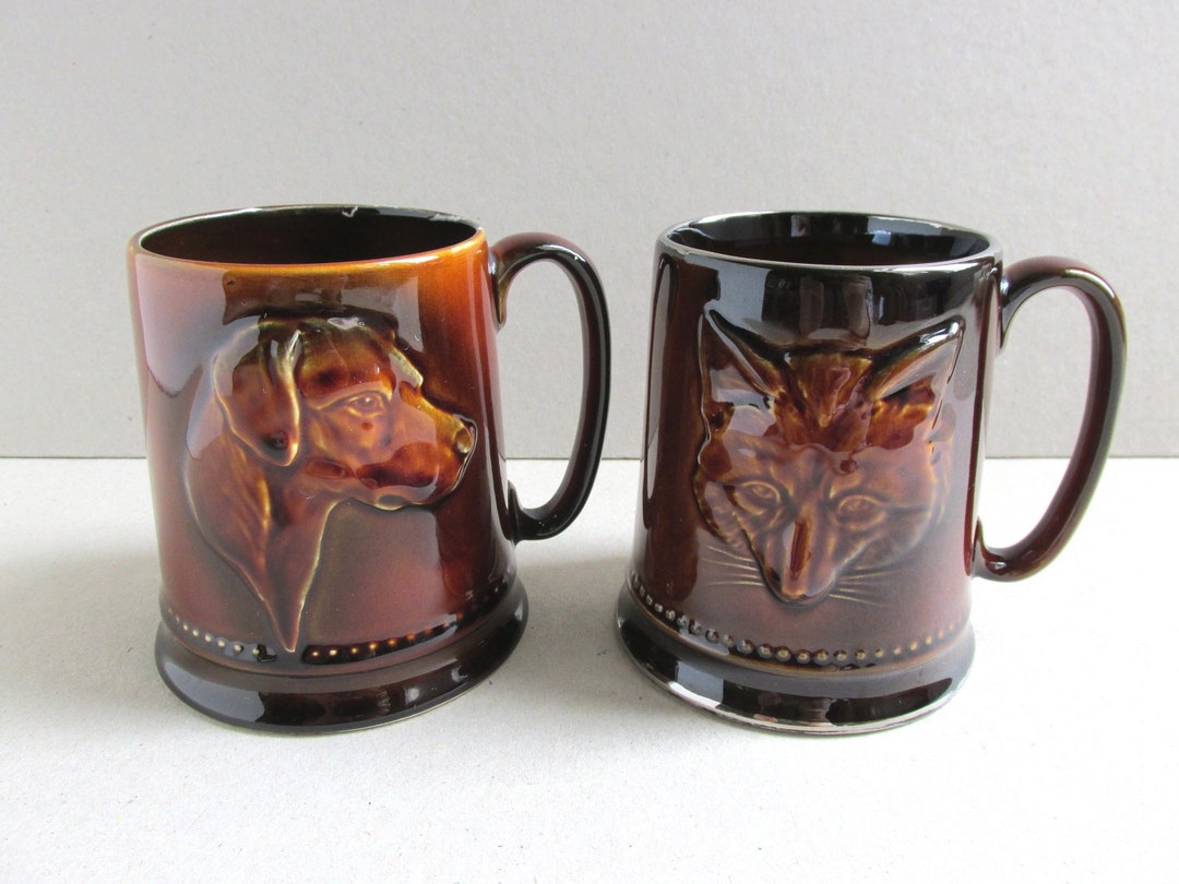2 X Vintage Sylvac Pottery Cups, Fox and Hound Decor, Small Brown Mugs ...