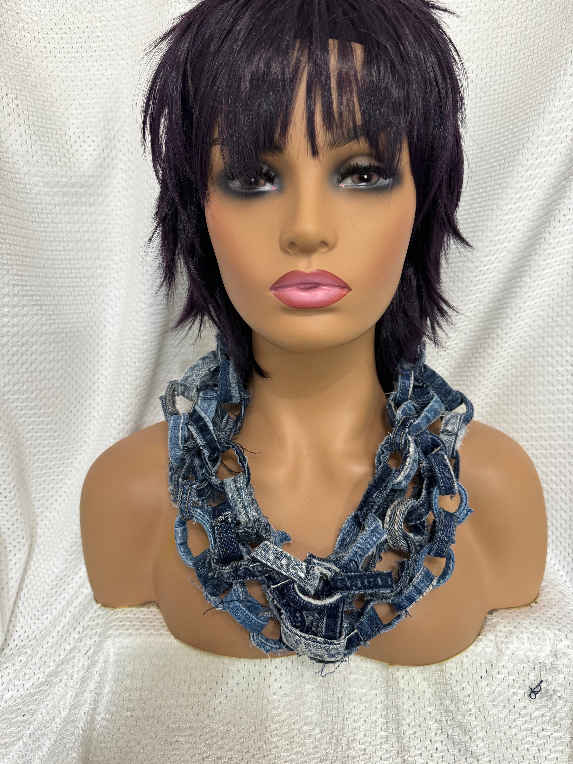 Denim Loop Necklace,jean Loop Necklace,handmade Necklace,denim Neck ...