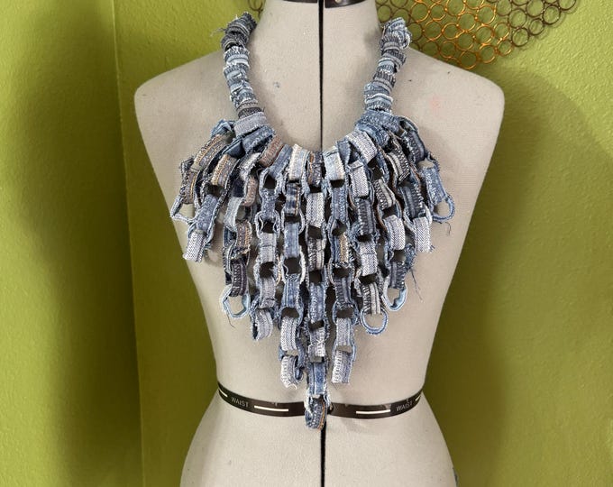 Denim Loop Necklace,jean Loop Necklace,handmade Necklace,denim Neck ...