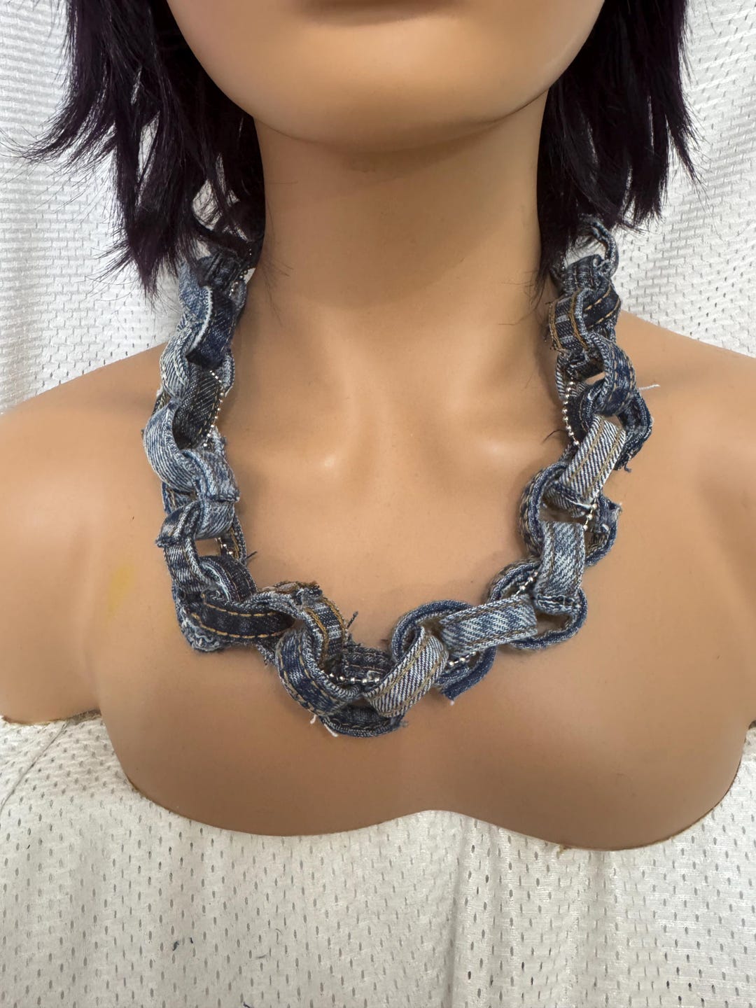 Denim Loop Necklace,jean Loop Necklace,handmade Necklace,denim Neck ...
