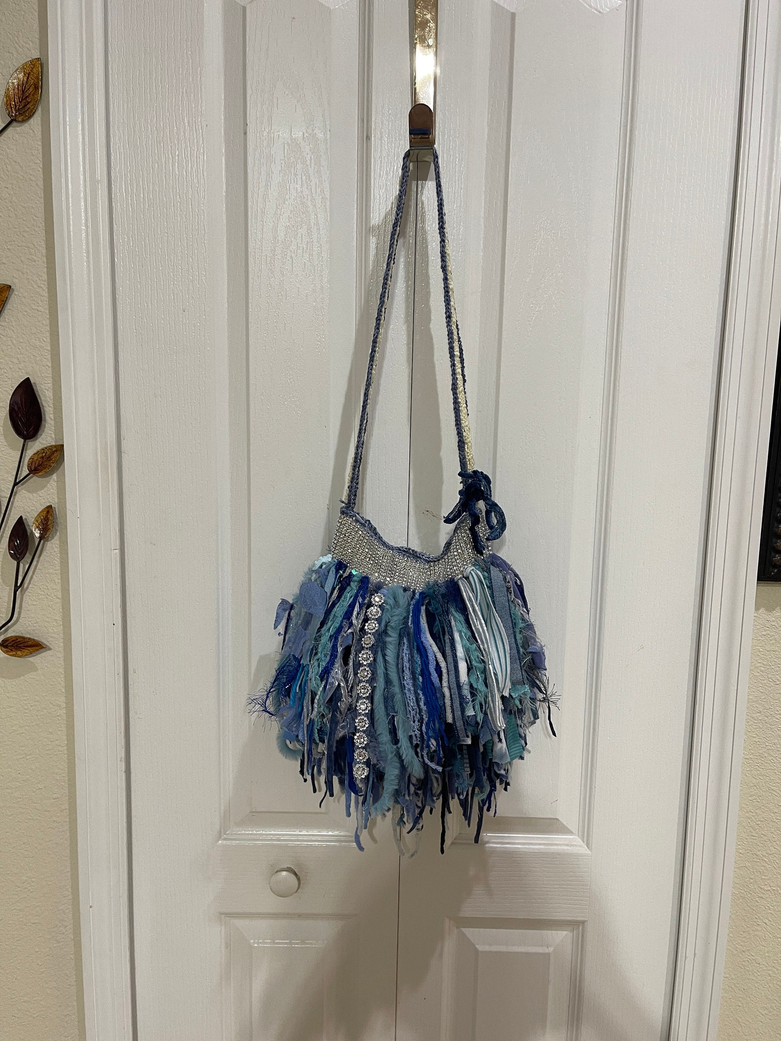 Blue Mixed Bag,hippie Bag,fringed Handbag,custom Fringe Bag,fabric ...