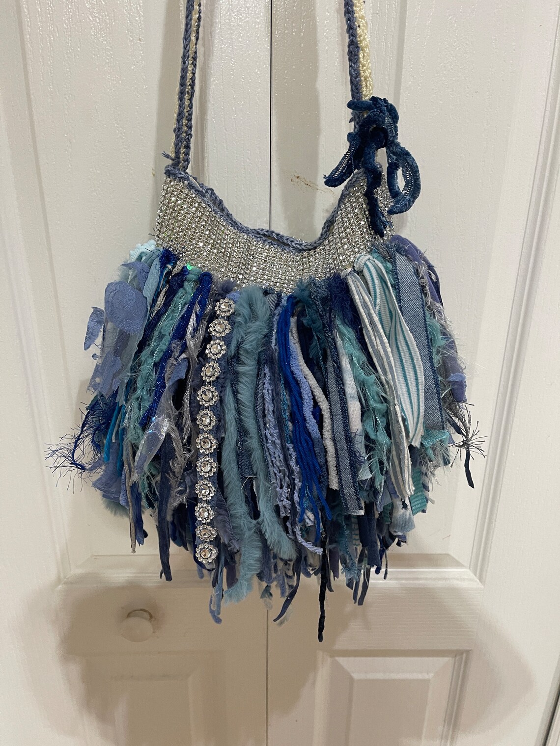 Blue Mixed Bag,hippie Bag,fringed Handbag,custom Fringe Bag,fabric ...