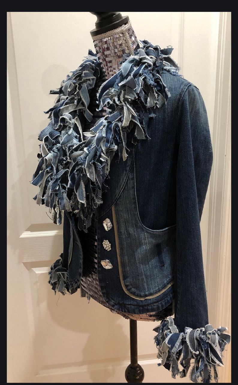 Fringe Jean JacketDenim fringe blazerdenim collarunique | Etsy