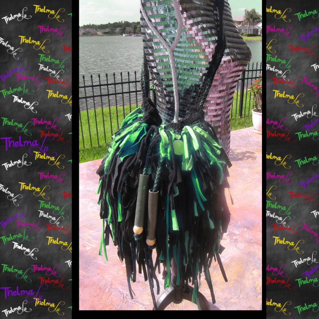 Round Fringe Bag,black and Green,drawstring Bag,boho Chic,crochet,knit ...
