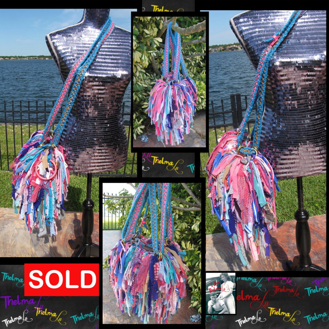 Fringed Handbag Beaded Rhinestones Jewels Unique Custom Made Colorful ...